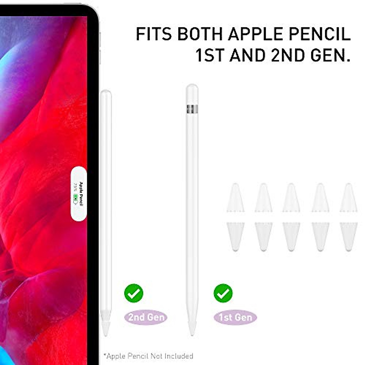 Delidigi 2 Pack iPencil Grip Ergonomic Sleeve with Anti-Lost Replacement Cap Plus Tips Cover Accessories Set Compatible with Apple Pencil 1st Generation (White, Pink)