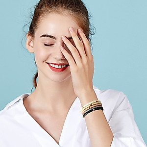 GOOJIDS Surfer Heishi Clay Bead Bracelets for Women Bohemian Stackable Gold Beaded Stretch Bracelets Elastic Layering Friendship Bracelets Boho Jewelry Gifts (B-New Surfer Color B)