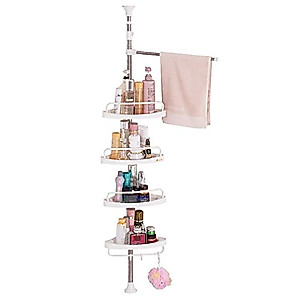 Hershii 4 Tiers Corner Shower Caddy Tension Pole Bathtub Shelf Organizer Adjustable Bathroom Storage Rack Space Saving with Towel Bar - Ivory
