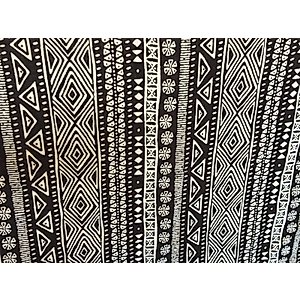 100% Rayon Challis Aboriginal Inspired Print W Off White N Black Fabric