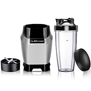 La Reveuse Personal Blender Making Shakes and Smoothies 1000 Watt with 24 oz BPA-free Portable Travel Bottle - Dishwasher Safe (Silver)