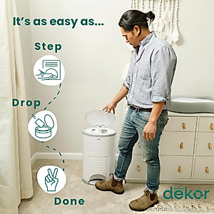 Dekor Classic Hands-Free Diaper Pail | Gray | Easiest to Use | Just Step – Drop – Done | Doesn’t Absorb Odors | 20 Second Bag Change | Most Economical Refill System