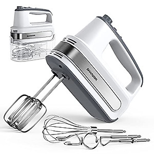 SHARDOR Electric Hand Mixer, 5 Speed & Turbo Electric Mixer with 5 Stainless Steel Accessories, Handheld Mixer for Whipping, Mixing Cookies, Brownie, Cakes, Dough Batters, Snap-On Storage Case, Silver