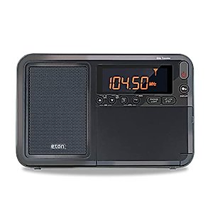 Eton - Elite Traveler AM/FM/LW/Shortwave Radio with RDS & Custom Leather Carry Cover, 500 Station Memory, Sleep Timer, Local/World Time Setting, Snooze Function, Orange LCD Display, Earphone Jack