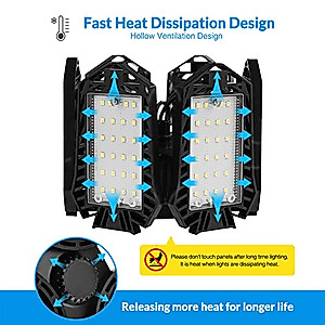 LED Garage Lights, 180W Linkable Shop Lights with Cord Plug in, 18000LM Super Bright Hanging Deformable Garage Ceiling Lighting 6500K Cold White with 6 +1 Adjustable Panel for Warehouse (180W 2PACK)