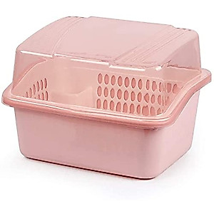 Plate Rack Draining Dish Rack Dish Storage Box Kitchen Drain Dish Rack Put Bowl Household With Lid Plastic Cabinet Rack for Kitchen Pan Plate Holder (Color : Pink)