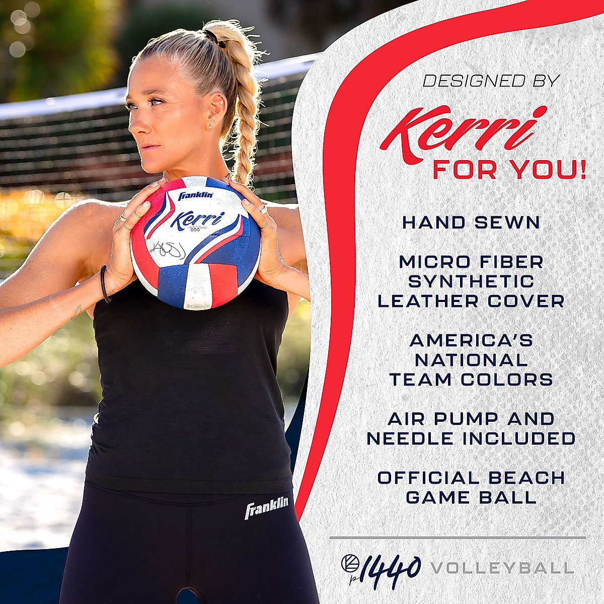 Franklin Sports Kerri Walsh Official Beach Volleyball - USA Colors Beach Volleyball - Official Size + Weight - Authentic Match Volleyball - Pump + Needle