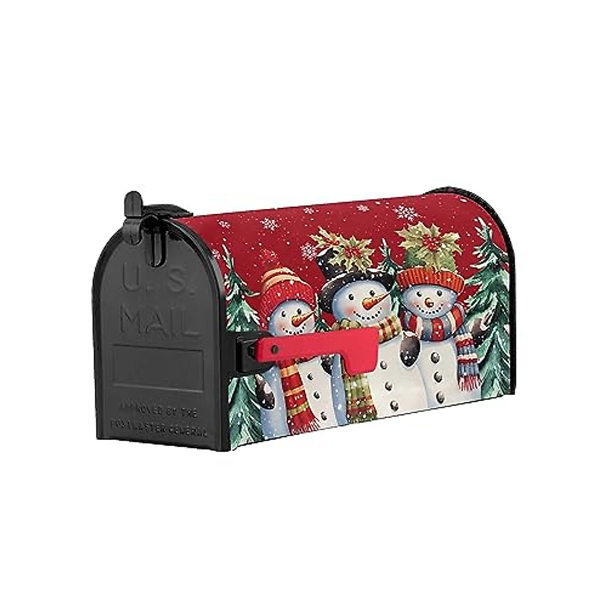 Christmas Tree Snowman Mailbox Cover Magnetic Red Christmas Snowman with Hat Post Box Cover Waterproof Durable Mailbox Wraps for Farmhouse Outdoor Garden Home Decor Standard Size 21 X 18in
