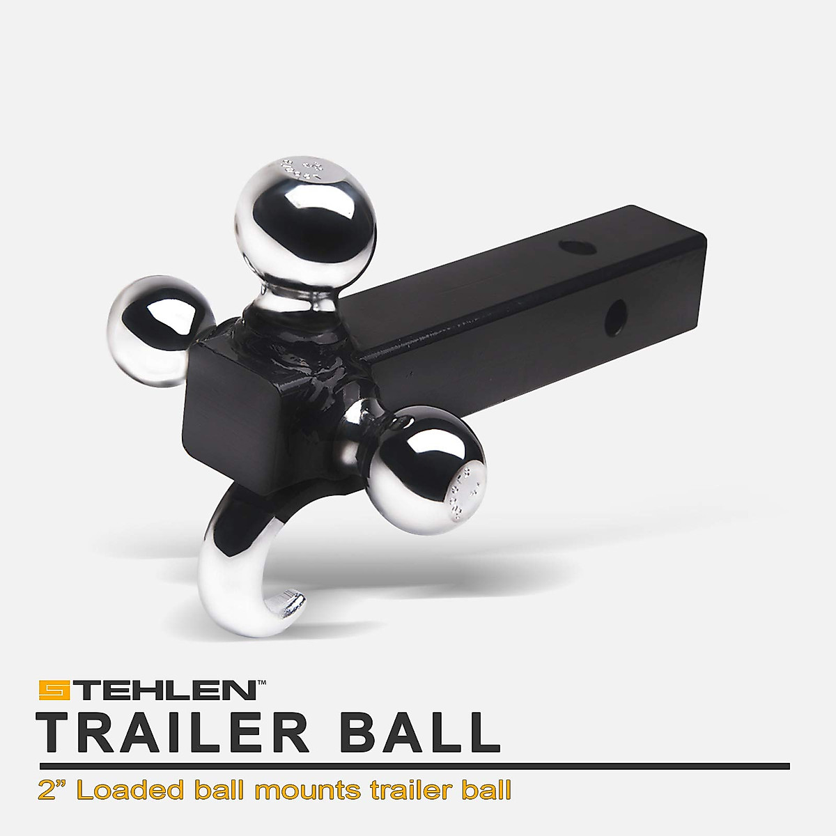 Stehlen 642167819264 Universal Trailer Hitch 3-in-1 Loaded Tri-Ball Mount with Hook Receiver 2" - Silver with Polished Chrome