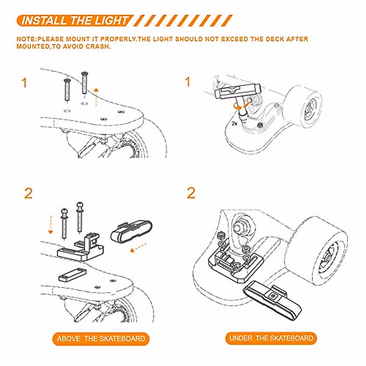IWONDER V3.0 Skateboard Lights Longboard USB Rechargeable Lights Super Bright Led Electric Skateboard Light Accessory Outdoor Waterproof Flashing Safety Skateboard Rear Lights
