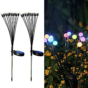 BQOQB 2Pack Solar Powered Firefly Light Starburst Swaying Garden Lights for Outdoor Patio Yard Lawn Pathway Landscape Decor