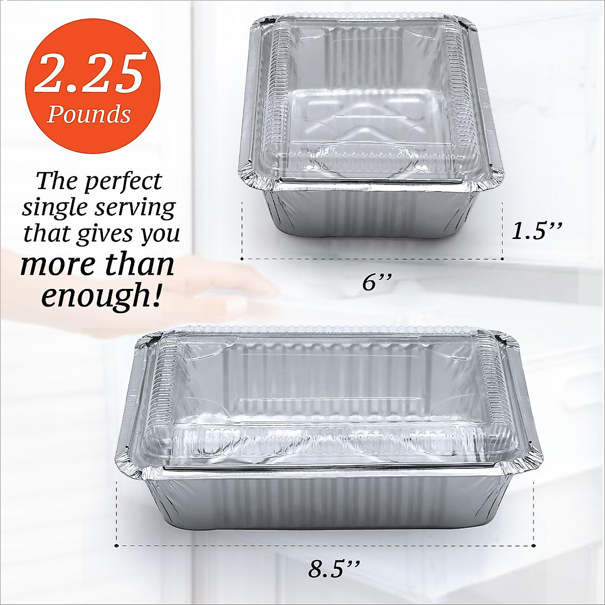Spare Essentials (55 Count) 2.25LB Aluminum Containers with Lids (8.5"x6") - Disposable Foil Containers for Takeout, Baking, Freezing, Food Storage - Aluminum Pans with Lids, To Go Containers