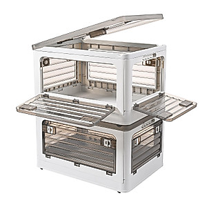 NEALYSEA 32Qt Plastic Storage Bins with Lid, Collapsible Storage Bins with Wheels, Storage Boxes with 4 Doors, Stackable Storage Bins for Organizing Clothes, Snacks and Camping, 2-Pack (Grey)