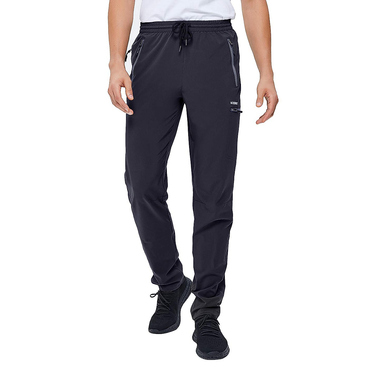 VEOBIKE Mens Hiking Stretch Pants Quick Dry Lightweight Water Resistant Cargo Outdoor Fishing Pants Adjustable Bottom Pockets Black