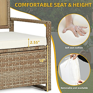 DWVO 70 Gallon Outdoor Storage Bench, Weather-Resistant Deck Box Bench, Wicker Storage with Cushion Seating for Patio, Outdoor, Pool and Garden (Tan)