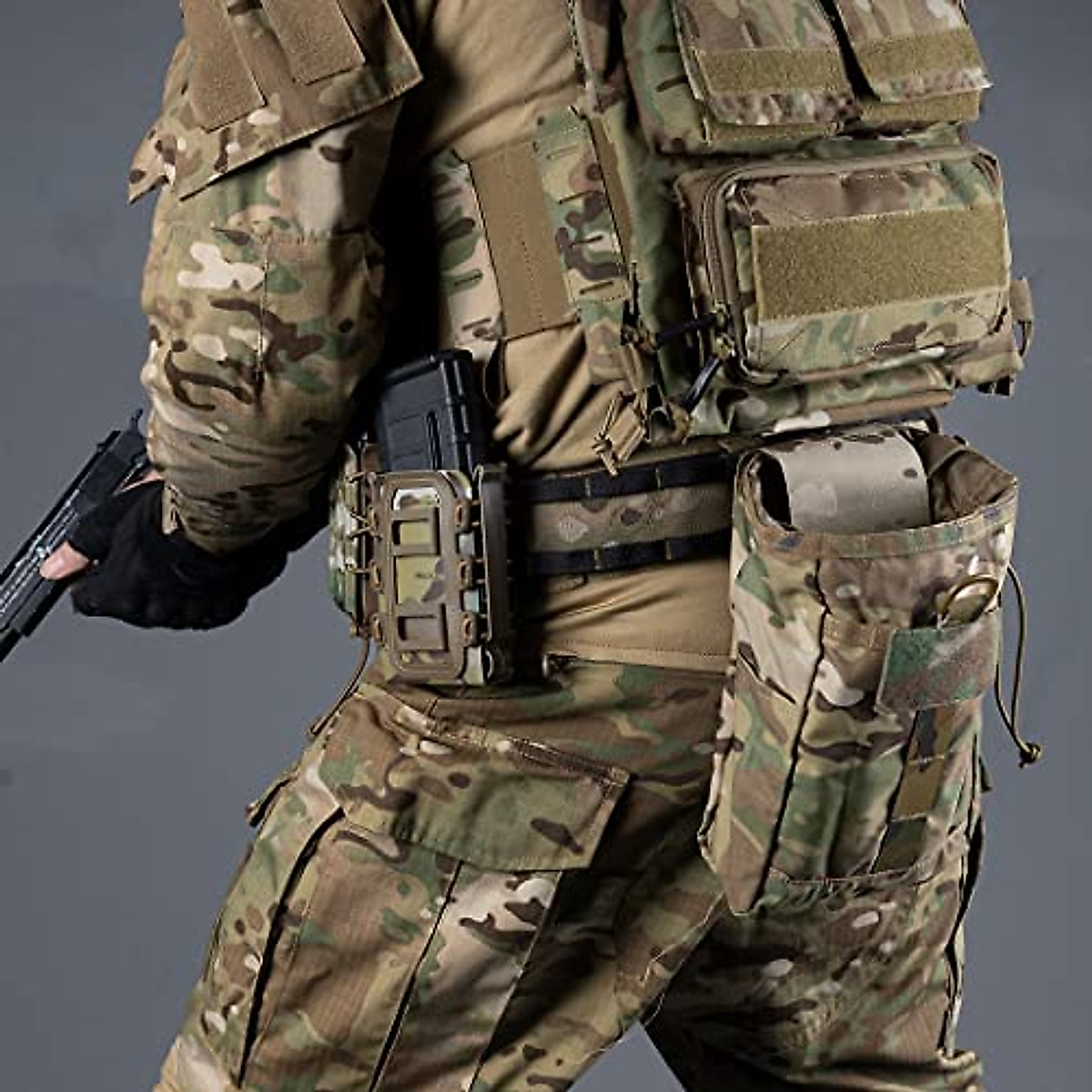 IDOGEAR Molle Dump Pouch Tactical Molle Pouches Foldable Drawstring Mag Pouches for Battle Belt Backpack Utility Folding Dump Pouch Waist Bag (camo)