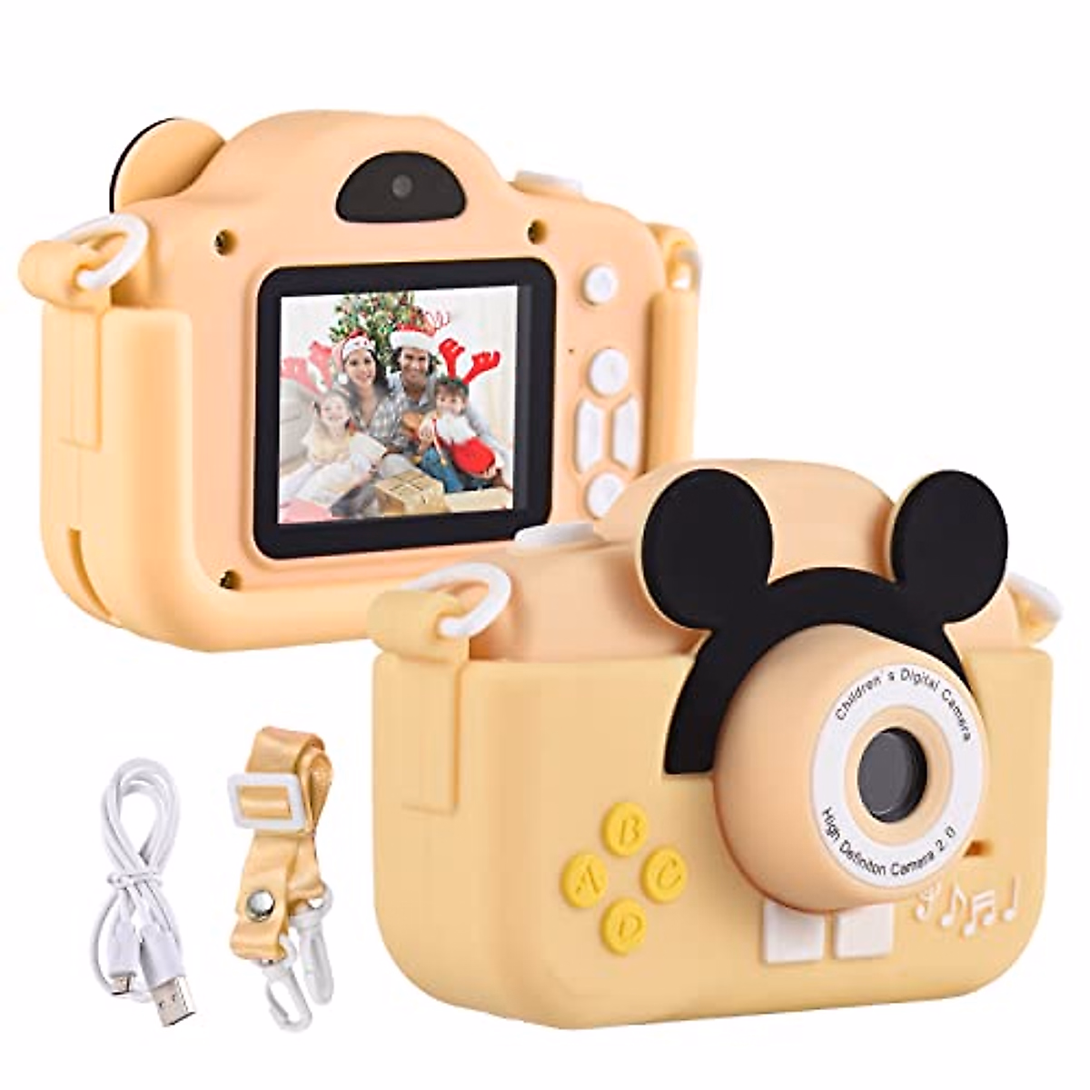 Wennzy Mini Cartoon Kids Digital Camera 1080P Digital Video Camera for Kids Dual Lens 2.0 Inch IPS Screen 4X Zoom Built-in Battery Cute Photo Frames Interesting Games with Neck Strap