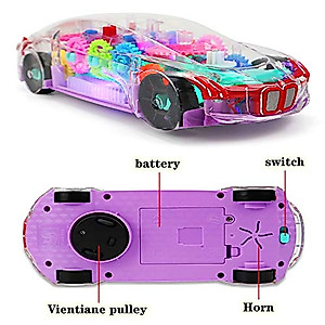 New Concept Transparent Mechanical Gear Toy Musical Car,Early Educational Learning Race Cars,Baby Car Toy with Automatic Steering,Universal Driving Color Lights Flashing Electric Toddler Car