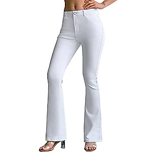 roswear Womens Mid Waist Bell Bottom Stretchy Flare Jeans Pants White X-Large