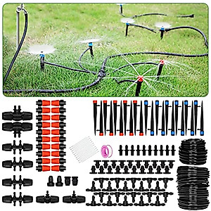 JAYEE 130FT Drip Irrigation Kit, Garden Irrigation System with Drip Nozzle Emitters,Drip Irrigation Tubing and Drip Irrigation Parts, Automatic Watering System for Potted Plants,Greenhouse,Lawn