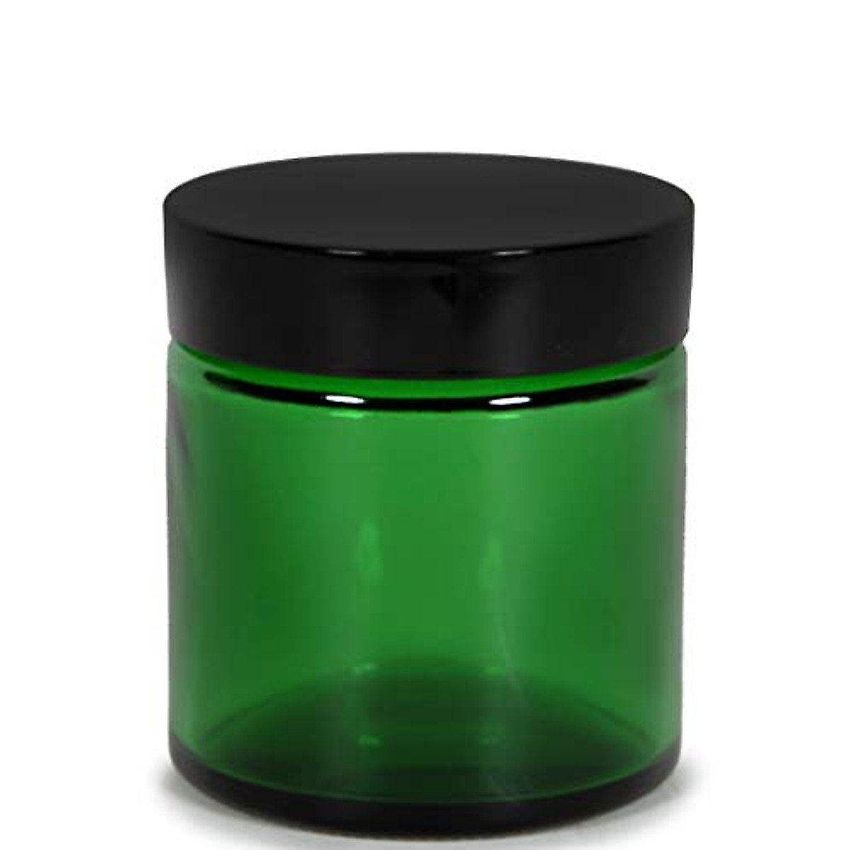 Vivaplex, 12, Green, 4 oz, Round Glass Jars, with Inner Liners and black Lids