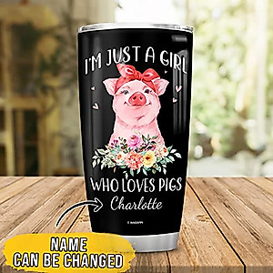Wassmin Personalized Pig Tumbler Cup With Lid 20 oz 30 oz Custom Name Just A Girl Who Loves Pigs Stainless Steel Double Wall Vacuum Tumblers Coffee Travel Mug Birthday Christmas Gifts For Women Girls