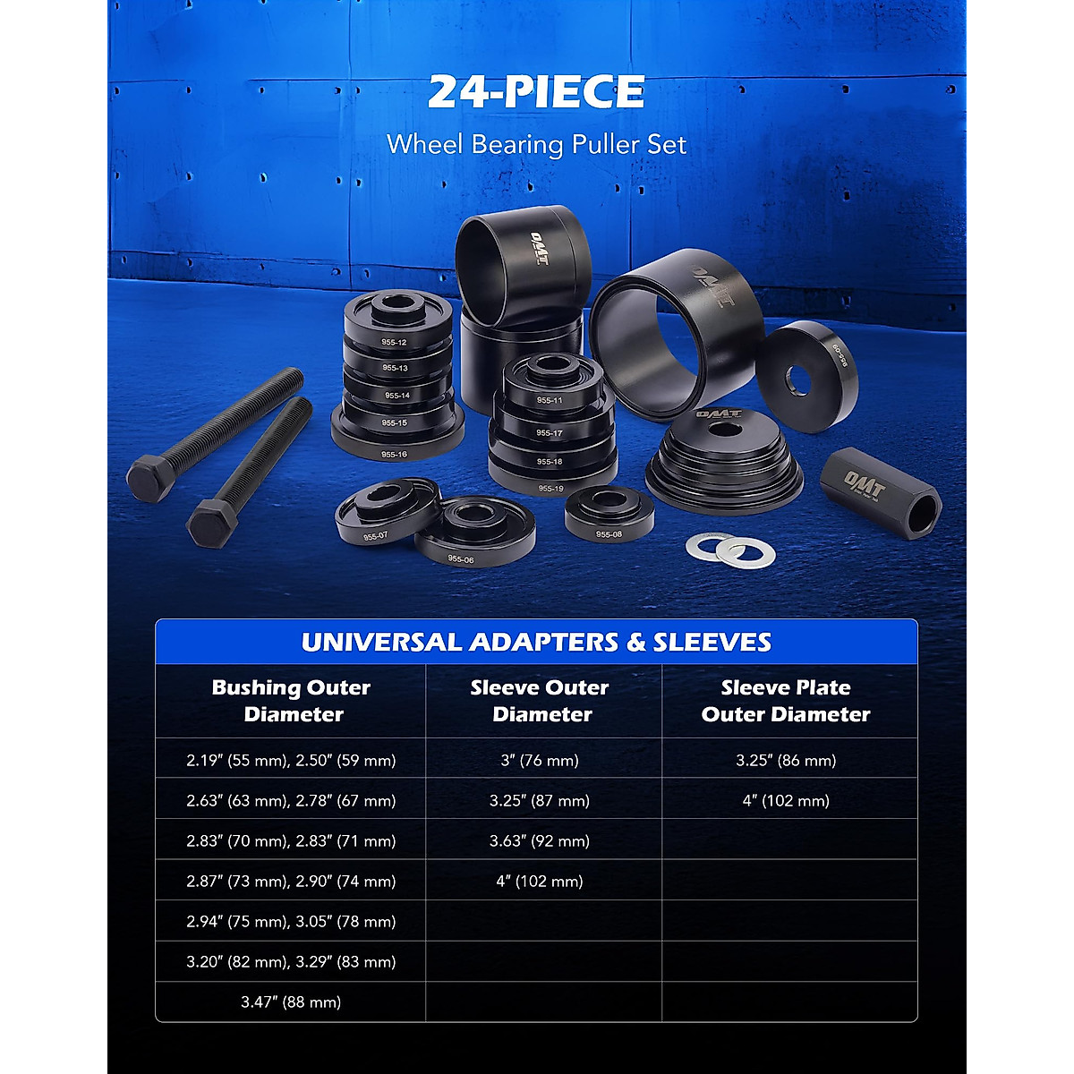 Orion Motor Tech Wheel Bearing Press Kit for Front Wheel Drive Bearing Removal & Installation, 24pc Wheel Bearing Puller Tool Set with Sliding Screws Universal Bushings Sleeves Storage Case