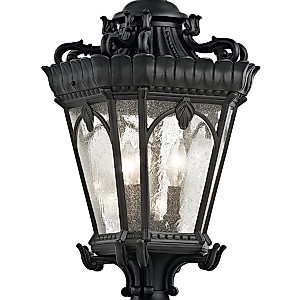 Kichler Tournai 27" Outdoor Post Light in Textured Black, 3-Light Exterior Light Fixture with Clear Seeded Glass, (27" H x 11.75" W), 9558BKT