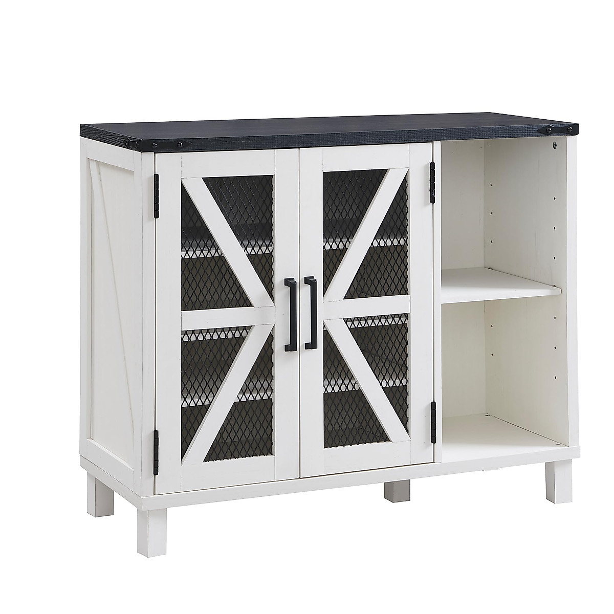 ACCOHOHO Farmhouse Shoe Cabinet, Large Shoe Storage Cabinet with Metal Accents & Adjustable Shelves, Industrial Wood Shoe Organizer Cabinet, Rustic Shoe Rack Cabinet for Entryway, Off White