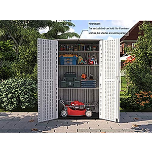 HOMSPARK Vertical Storage Shed Weather Resistance, Double-layer Outdoor Storage Cabinet Multi-purpose for Backyards and Patios Accessories, (50 in. L x 29 in. W x 82 in. H, 52 Cubic Feet, Light Beige)