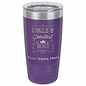 LaserGram 20oz Vacuum Insulated Tumbler Mug, World's Greatest Boss, Personalized Engraving Included (Dark Purple)