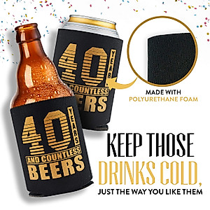 Happy 40th Birthday Insulated Can Cover 12 Pack - Birthday Favors for Men and Women - Printed on Both Sides Fits All Cans and Bottles - Thermocooler Beverage Sleeve - Black & Gold (Original, Regular)