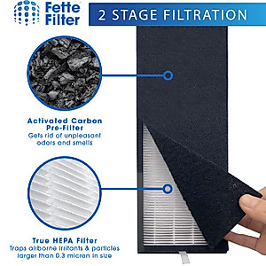 Fette Filter - 2 Pack Premium T500 True HEPA Filter Replacements Compatible with Air Purifier Filter T500 tower. Compare to Part # TF60-MP & TF60-MP (Includes 2 Hepa & 2 Carbon Filters)