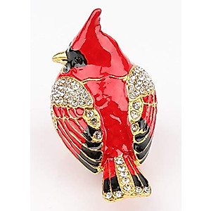 Cardinal Bird Trinket Box Metal Enameled Animal Figurines Collectable Wedding Jewelry Ring Holder Organizer