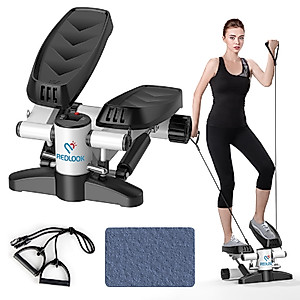 Mini Mute The Sound Stair Stepper,300LBS Loading Capacity, with LCD Monitor Floor mat Resistance Rope Hydraulic Fitness Stepper for Home Desk or Office Workouts-Black & White