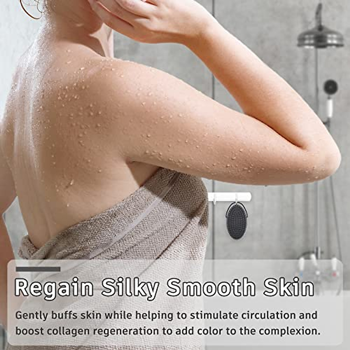 FREATECH Exfoliating Silicone Body Scrubber with Built-in Loop Handle, Dual-sided Bath Shower Body Brush for Deep Cleansing and Massage, Easy to Hold and Hang, Hygienic and Long-lasting, Black