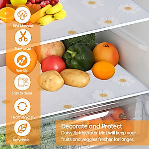 9Pcs Refrigerator Liners,Washable Refrigerator Mats Liner,EVA Daisy Refrigerator Liners,Waterproof Non-Slip Fridge Liners for Drawers Cupboard Placemats,BPA Free,17.7"x11.8",Non Adhesive