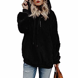 Acelitt Women Winter Zip Fuzzy Sherpa Sweatshirts Long Sleeve Fashion 2023 Oversized Fleece Casual Hoodies Jackets Pullover Sweaters Black Large