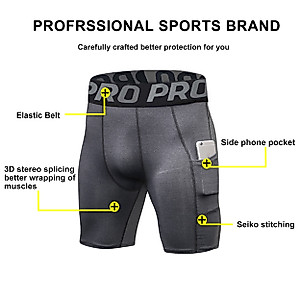 YUSHOW Mens Compression Shorts with Pocket Spandex Sports Running Quick Dry Shorts Compression Underwear for Men Athletic