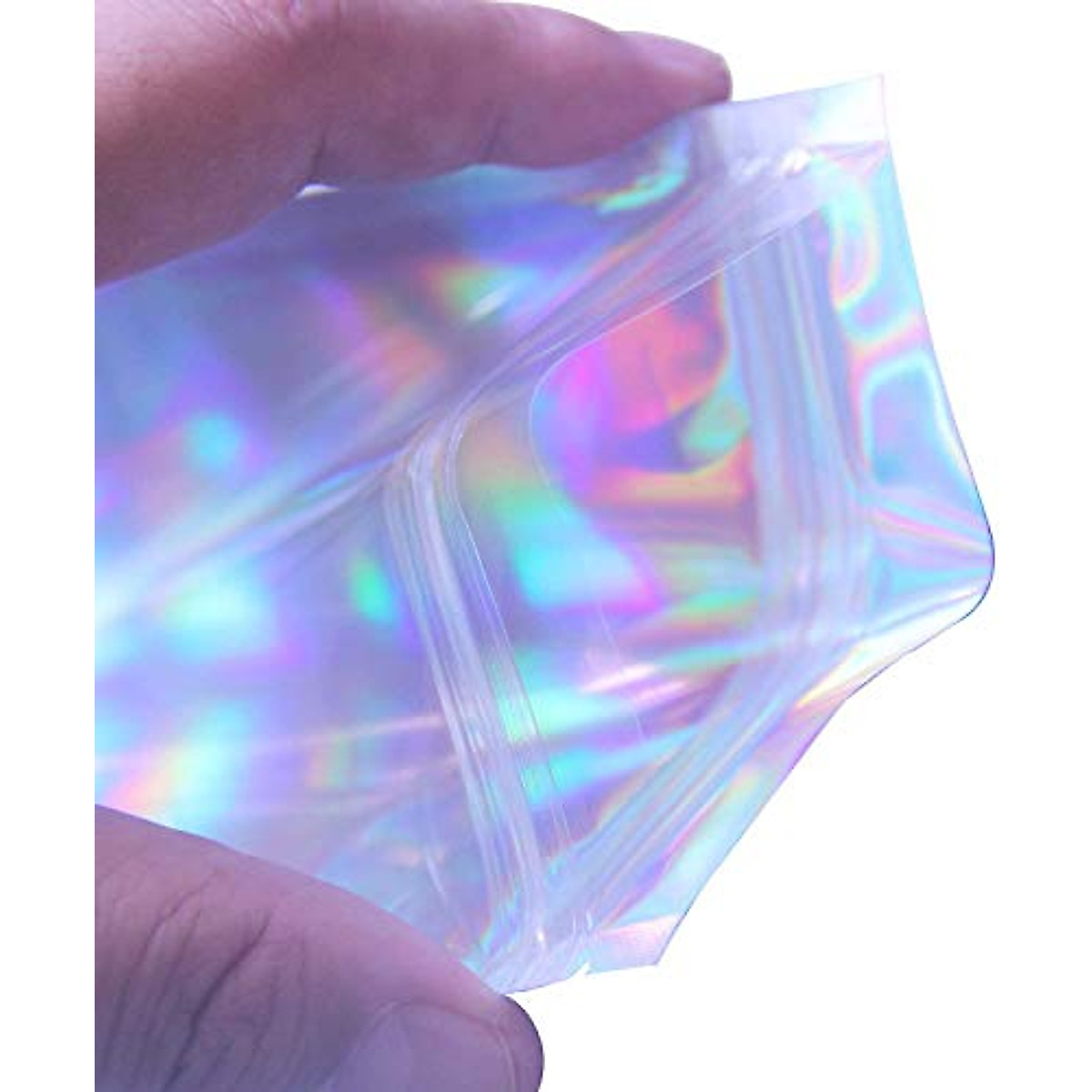 AMBESTAR 50 Pcs Resealable Smell Proof Bags, Small Holographic Color Resealable Foil Ziplock Pouch for Storage Food, Candy, Chocolate, Coffee Beans, Camping Spices and More, Small (4 x 6 Inches)