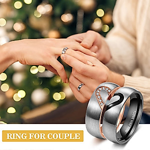 Personalized Couples Promise Ring Set for Him and Her Free Engraving Stainless Steel Engagement Wedding Rings Band Set for Men and Women Valentines Day Jewelry (Black+Rose Gold(2pcs))