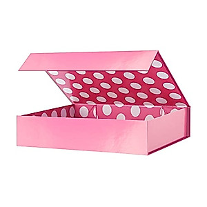 GREEN BEAN Gift Box 11x7.8x2.3 Inches, Pink Gift Box with Lid, Shirt Gift Box, Magnetic Gift Box for Gift Packaging (Glossy Metallic Pink, Polka Dot Design Inside)