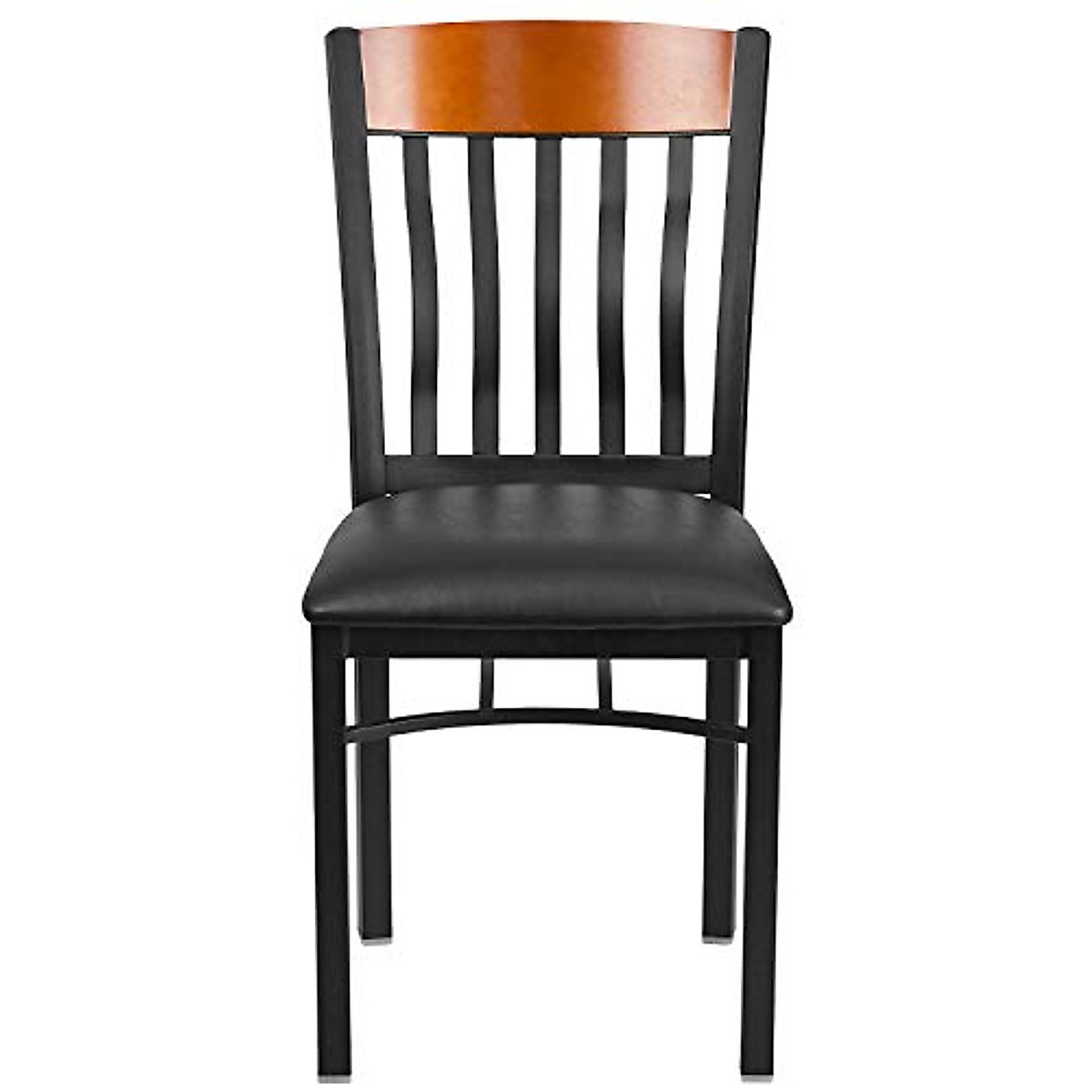 Flash Furniture 2 Pk. Eclipse Series Vertical Back Black Metal and Cherry Wood Restaurant Chair with Black Vinyl Seat