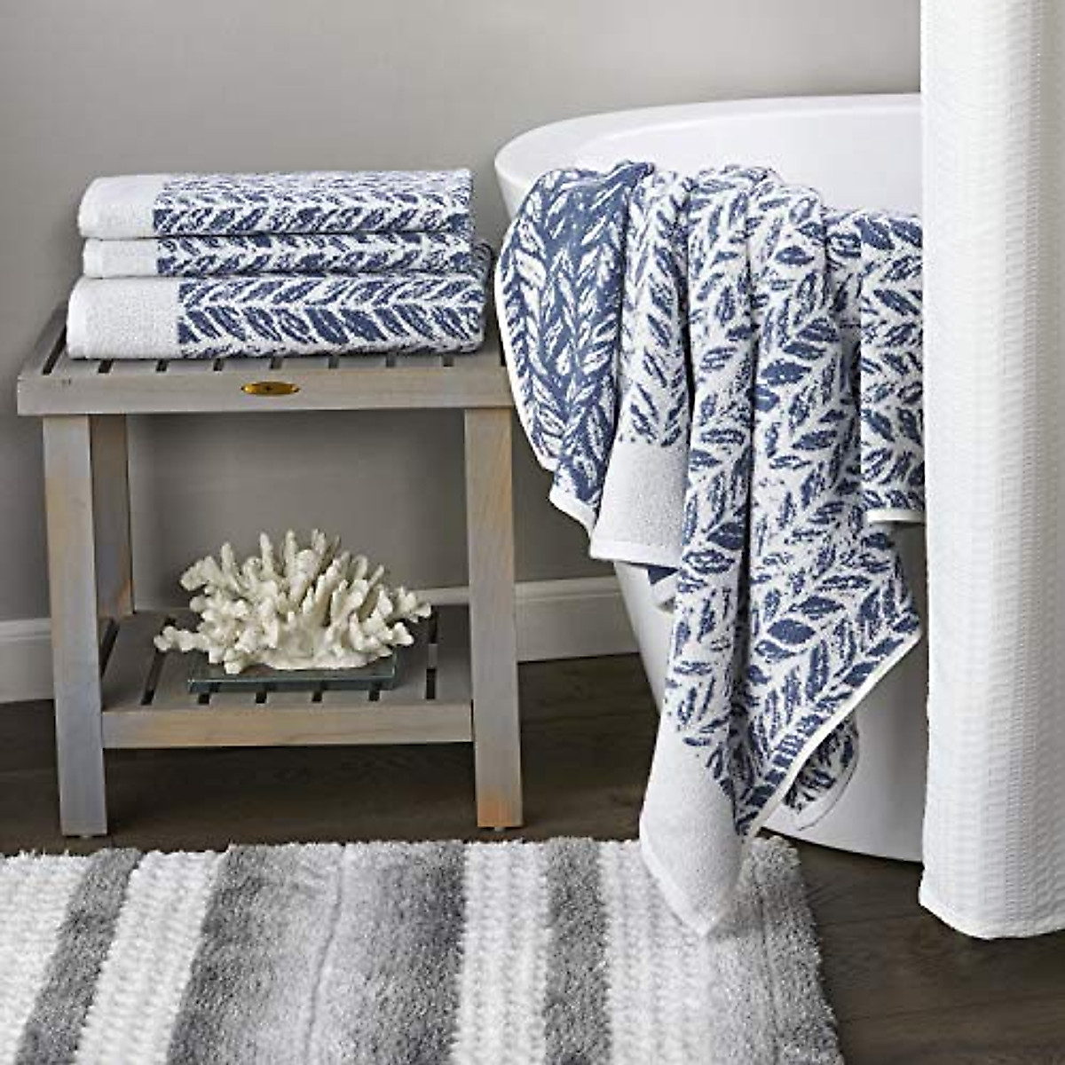 SKL Home by Saturday Knight Ltd. Distressed Leaves Hand Towel (2-Pack),Denim Blue