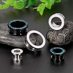 COOEAR 1 Pair Gauges Earrings Circle Fake Opal Tunnels Ear Plugs Flesh Stretchers Expander 0g to 1 Inch.