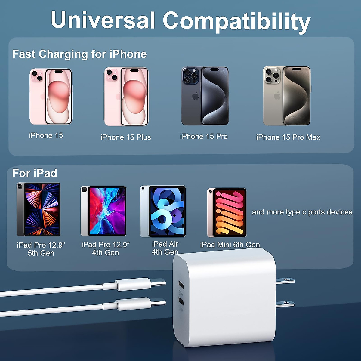 USB C Charger for iPhone 15 Pro Max Charger Fast Charging, 20W USB C Charger Block with 10FT Long USB C to C Fast Charging Cord Cable Compatible for iPhone 15 Pro Max/15 Pro/15 Plus,Samsung Galaxy