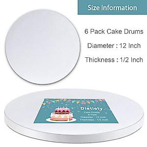 Distlety Cake Boards Drum Round 6 Pack, 1/2" Thick 12 inch Cake Drum, Cake Decorating Supplies White Smooth Edge for Multi-tier Birthday Wedding Party Cake drum board