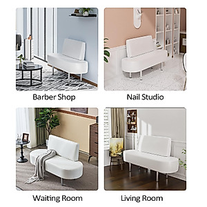 LEADZM Waiting Room Bench Seating, Salon Reception Chairs Leather Upholstered Settee with Backrest, Heavy Duty Guest Lobby Chair, Office Beauty Barbershop Furniture, White
