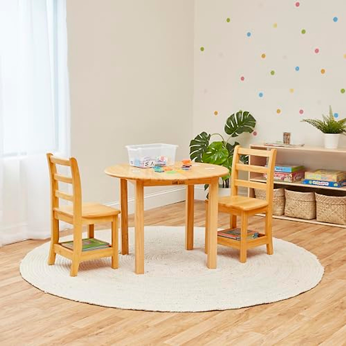 ECR4Kids Three Rung Ladderback Chair with Storage, 12in Seat Height, Classroom Seating, Natural, 2-Pack