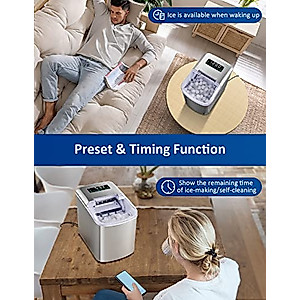 33Lbs/24H Ice Maker Countertop, 10 Ice Cube in 8 Mins, Smart Touch Control LED Panel, Time Reservation & Countdown, Self-Cleaning, 2 Sizes Ice Cube, Portable for Home Camping Party RV, Stainless Steel